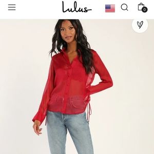 Lulus | Tops | Lulus Red Sheer Blouse With Cinched Sides | Poshmark